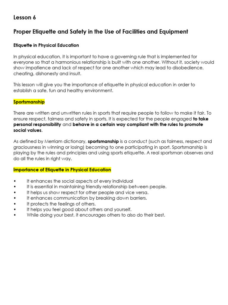 PE11 Lesson 6 | PDF