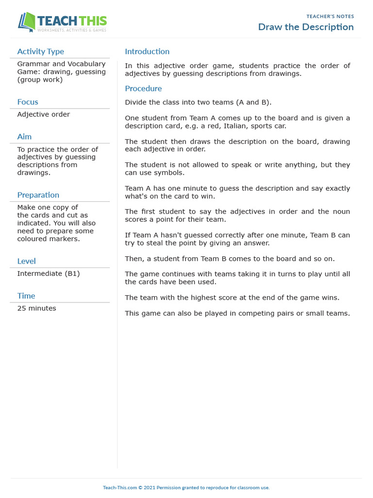 Draw the Description | PDF | Adjective | Linguistic Typology