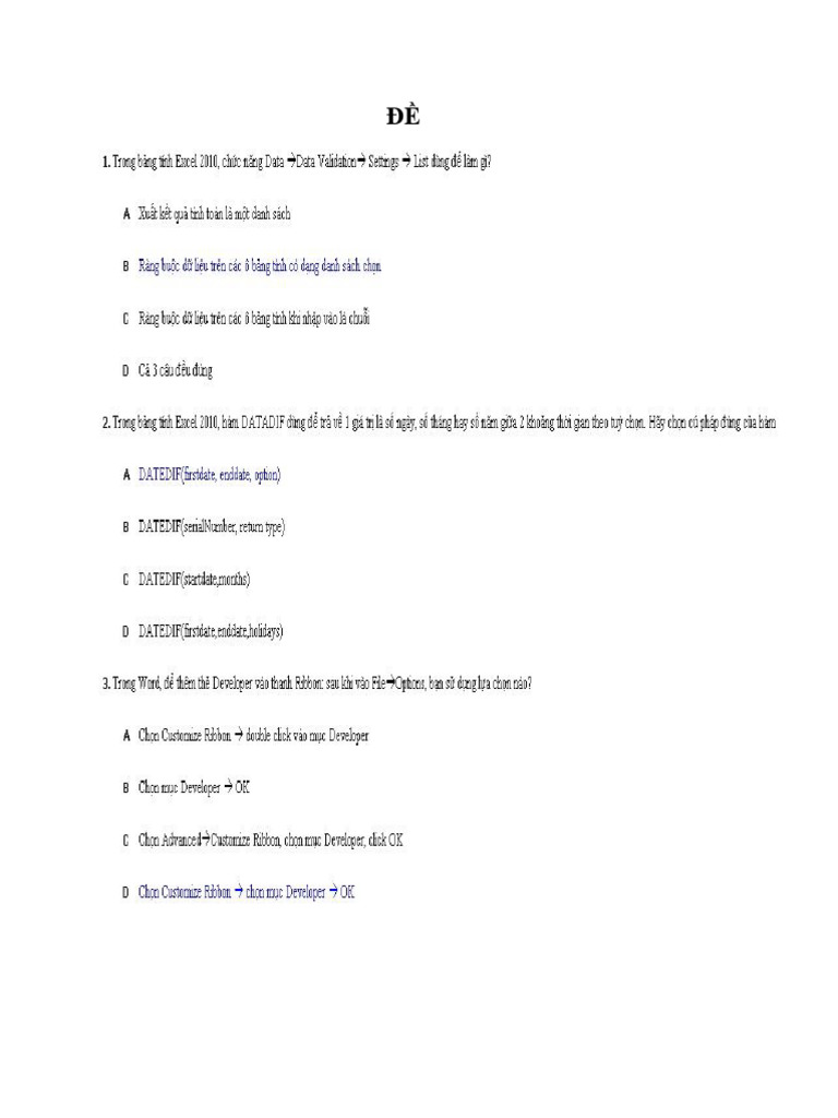 Trac Nghiem UD CNTT Nang Cao - de Tham Khao 8 | PDF