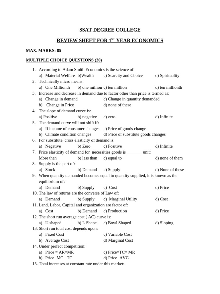 Review Economics First Year | PDF | Demand | Supply (Economics)