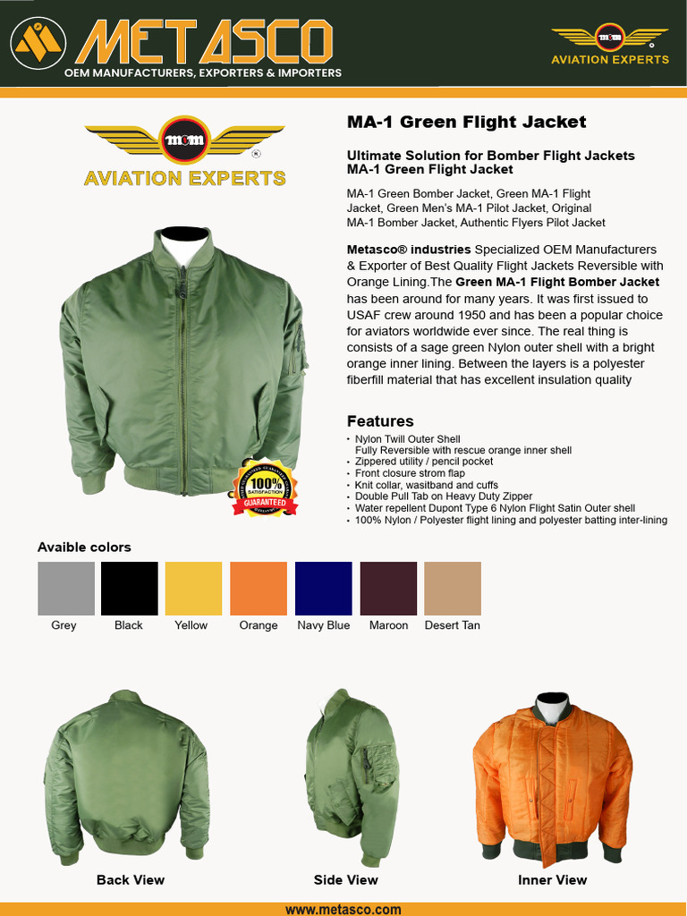 Ma1 Flight Jacket Green 24 | PDF | Clothing | Uniforms