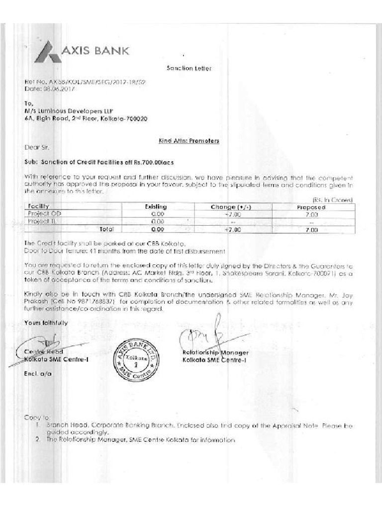 Axis Bank Sanction Letter | PDF