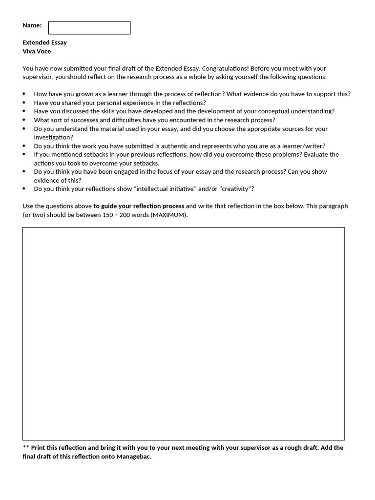 Extended Essay Reflection Guide | PDF | Career & Growth