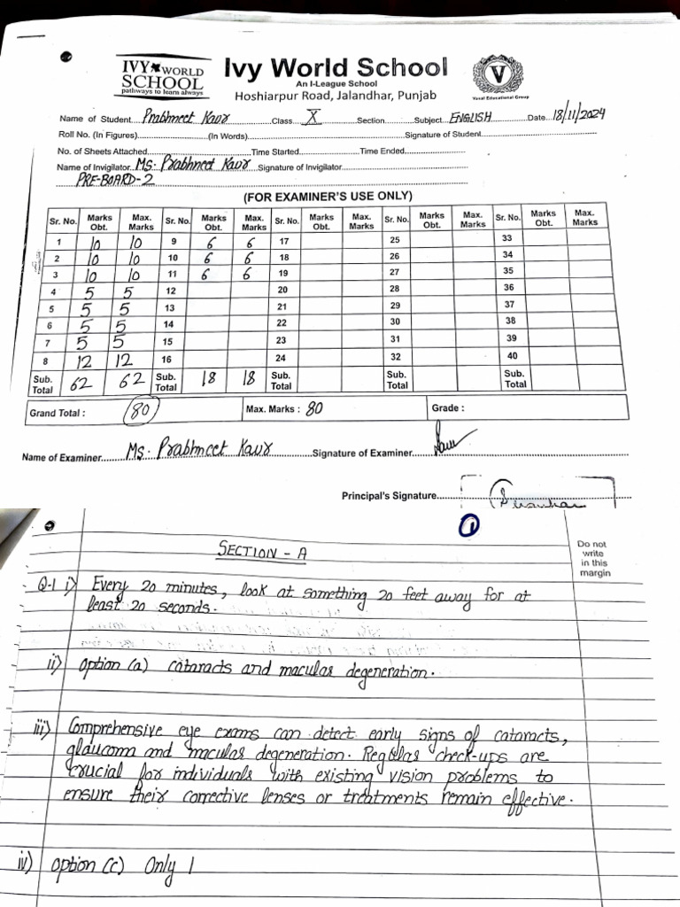 English Class 10 Answer Key (Pre-Board-2) | PDF