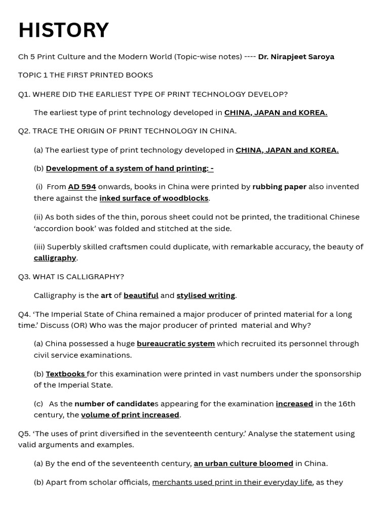 G10 HIS CH 5 (Complete Notes For TOPIC 1) | PDF | Books