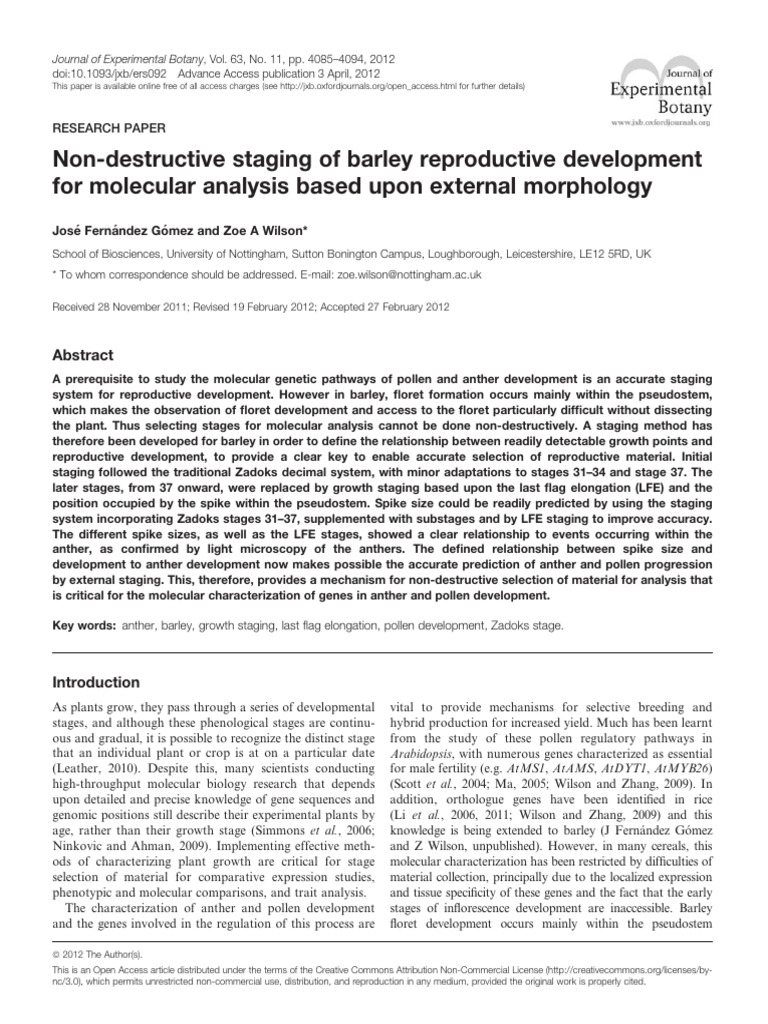 Non Destructive Staging of Barley Reproductive Development | PDF | Dna ...