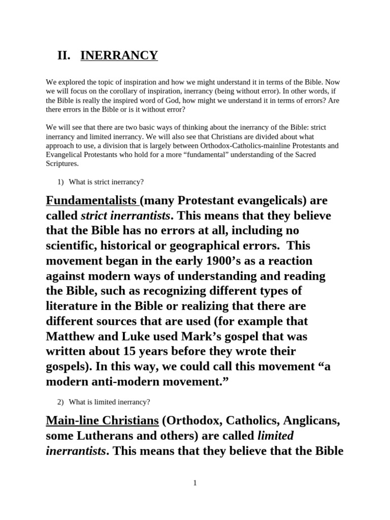 Class 3 10-30-24 Inerrancy | PDF | Biblical Inerrancy | Bible