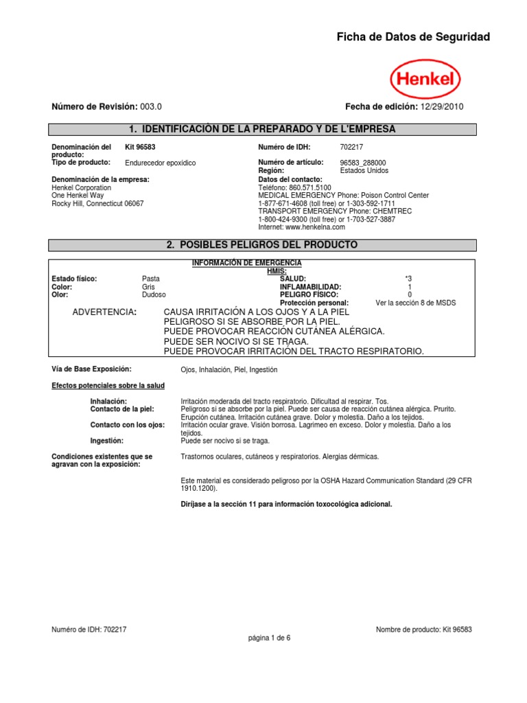 Endurecedor Epoxídico UN3259 | PDF | Alergia | Silicio