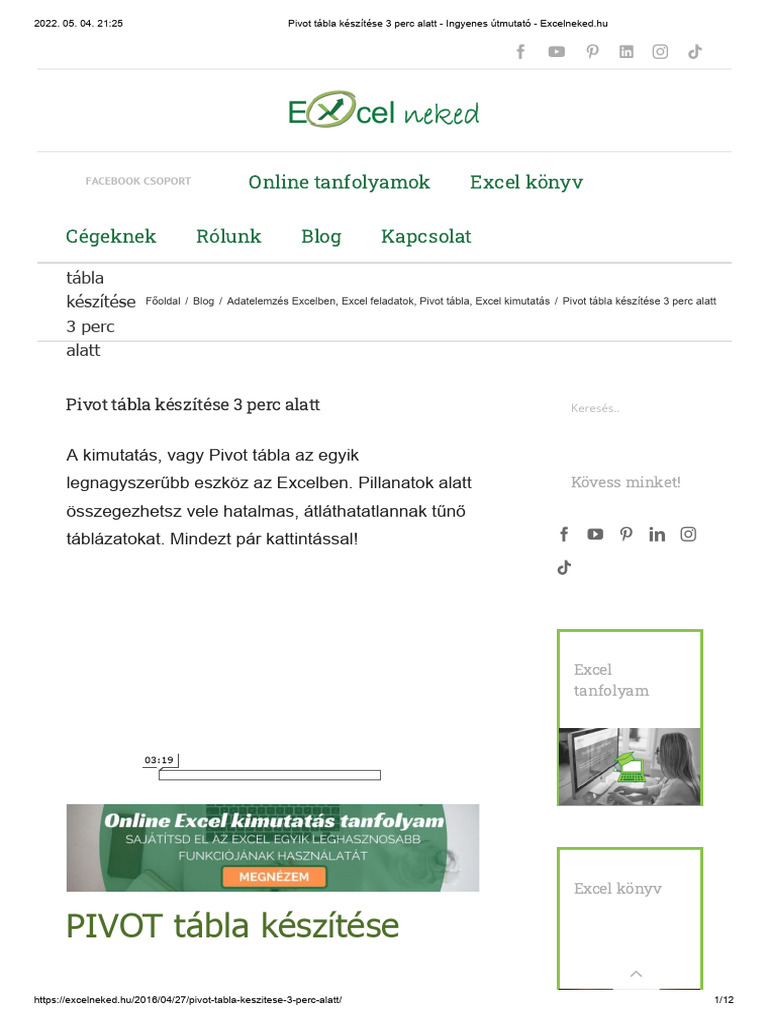 Pivot Tábla Készítése 3 Perc Alatt - Ingyenes Útmutató - Excelneked - Hu | PDF