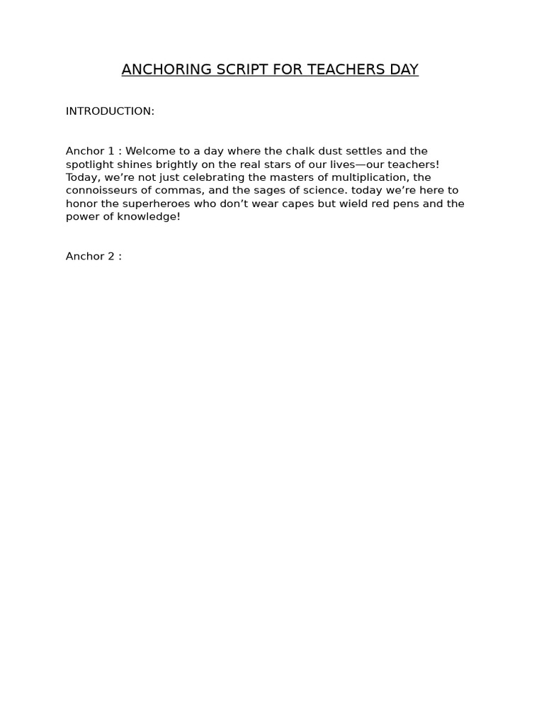 Anchoring Script For Teachers Day | PDF | Home & Garden | Young Adult
