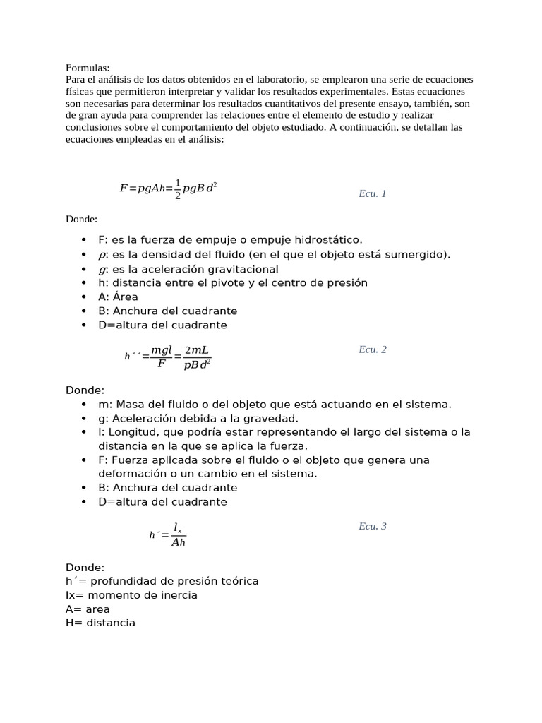 Formulas Laboratorio 2 | PDF