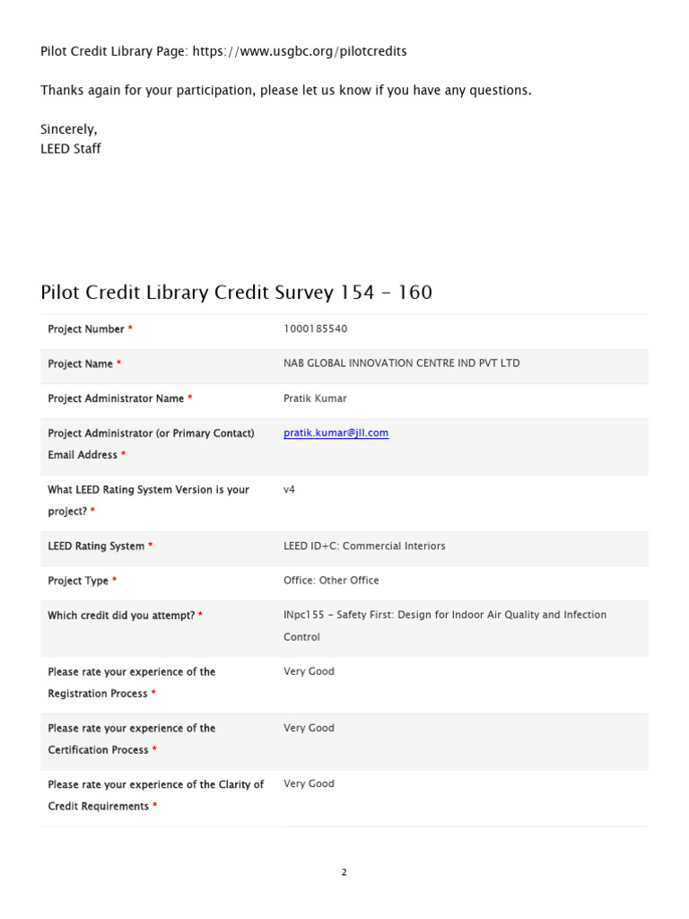 LEED Pilot Credit Survey Insights | PDF