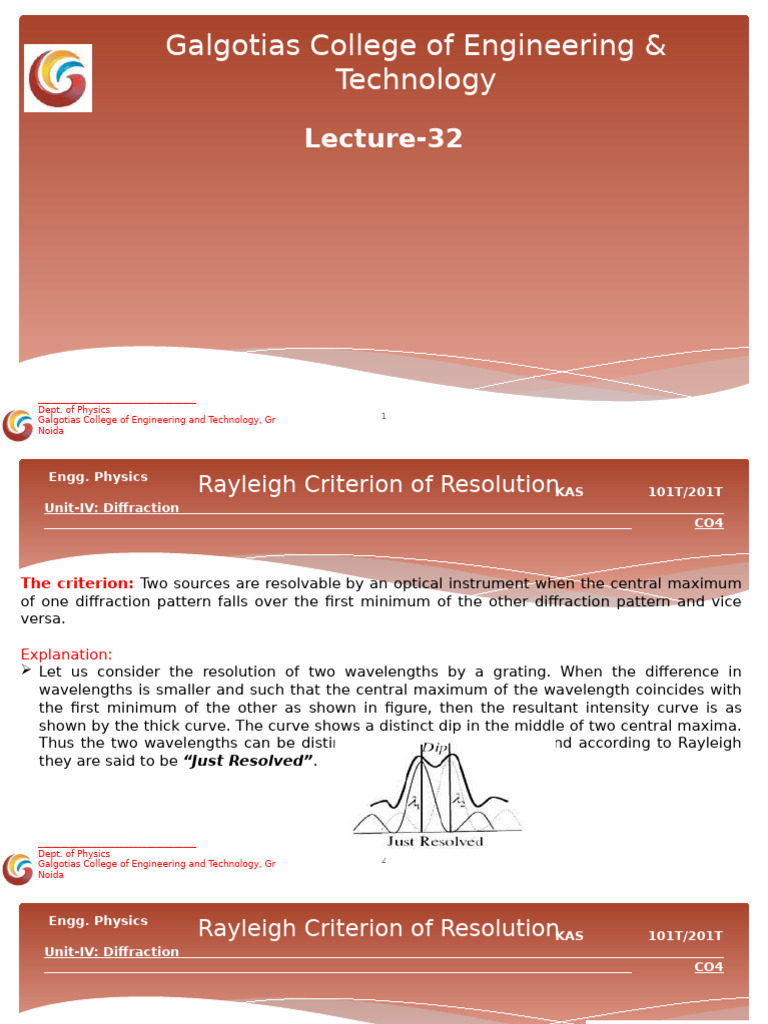 Diffraction Lecture-32 | PDF | Angular Resolution | Wavelength