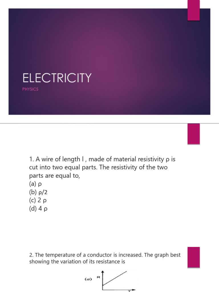 ELECTRICITY MCQ | PDF | Electrical Resistance And Conductance | Series And Parallel Circuits