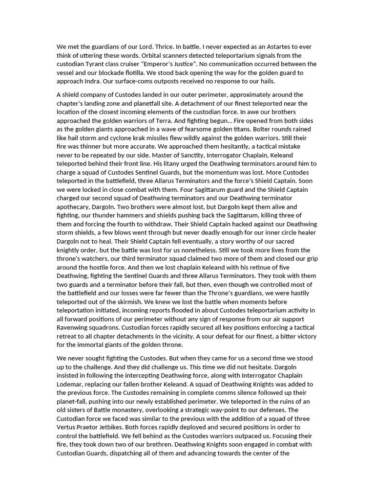 Vs Custodes | PDF | Conflicts | Military Operations