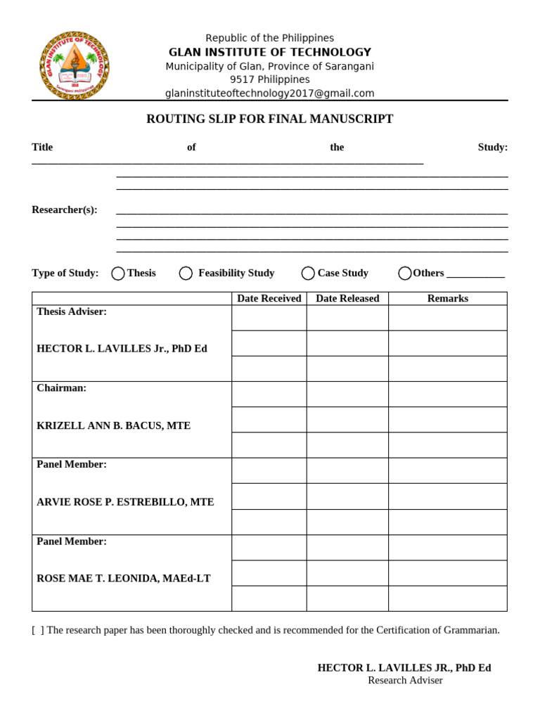 Routing Slip For Final Manuscript | PDF