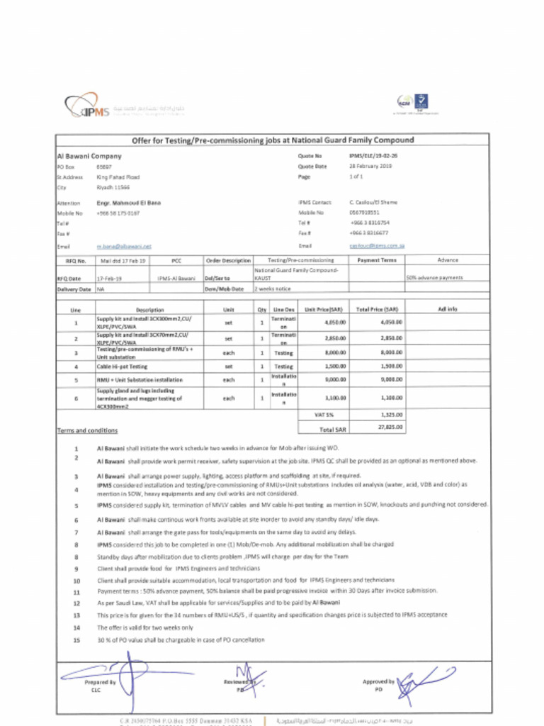 IPMS Offer-ELE-19-26-Al Bawani-Termination, Testing | PDF