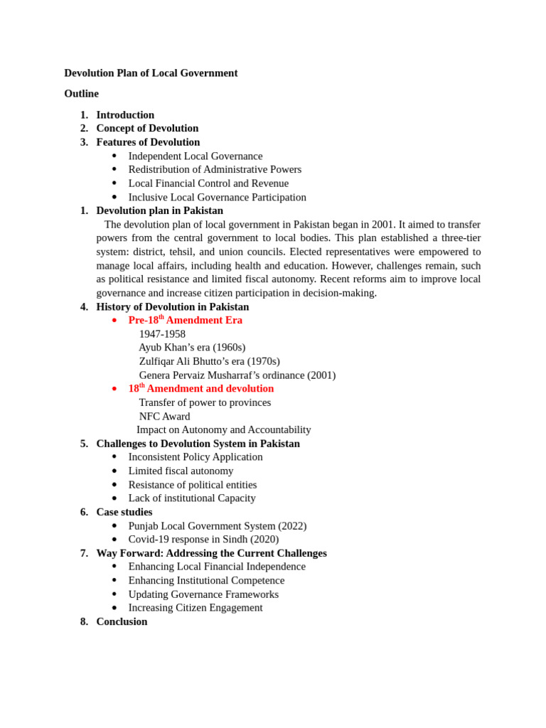 Devolution Plan of Local Government | PDF
