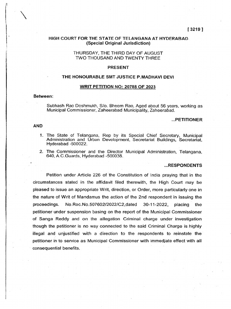 2023.08.03 WP - 20788 - 2023 Subash Rao Deshmukh | PDF | Separation Of ...