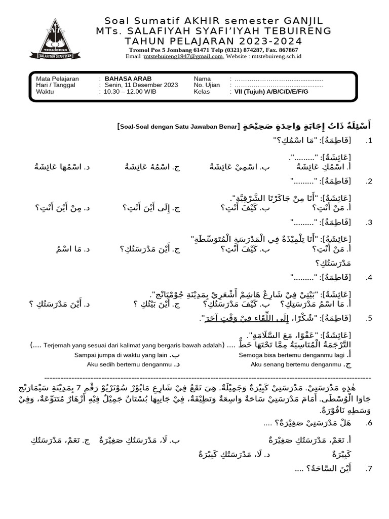 Bahasa Arab 7 | PDF | Seni & Disiplin Bahasa