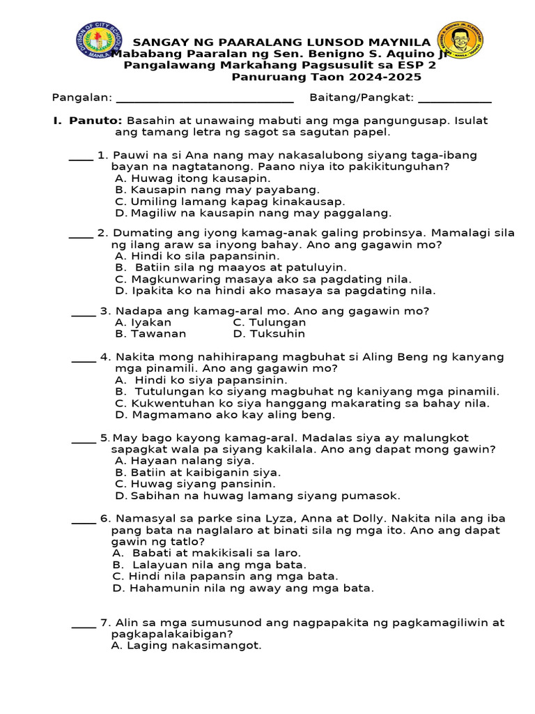 PERIODICAL TEST_ESP-2_Q2 -2024-2025 - REVISED | PDF