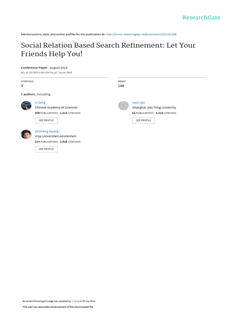 Social Relation Based Search Refinement: Let Your Friends Help You! | PDF | Artificial ...