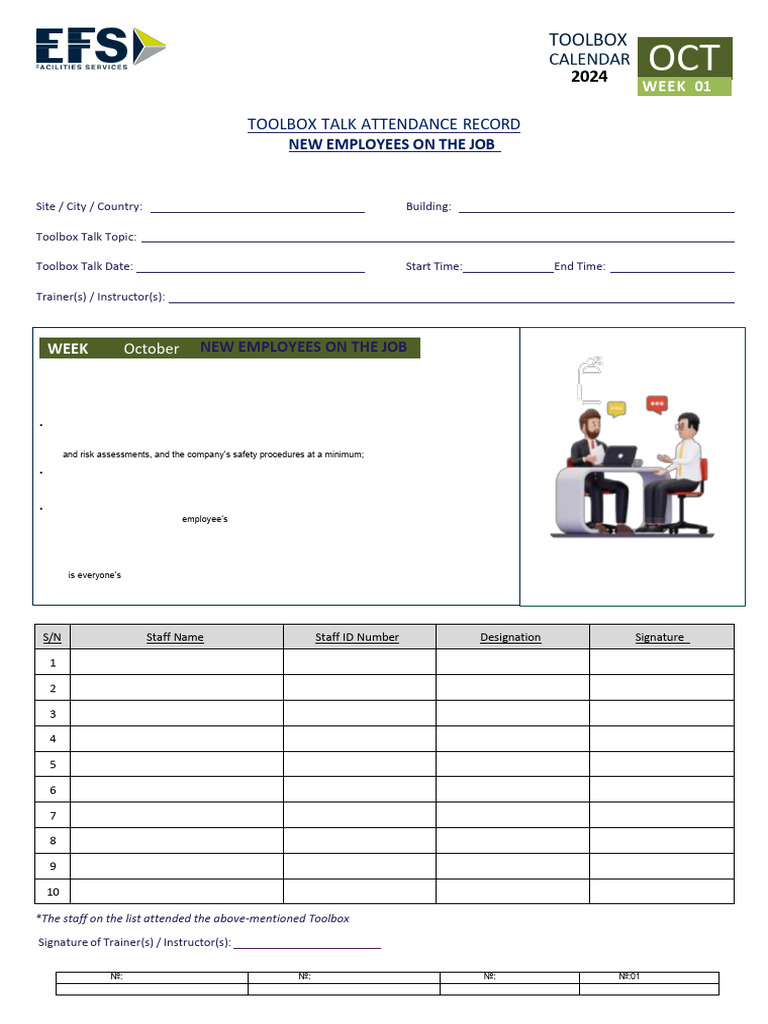 Toolbox Talk Attendance - October 2024 | PDF | Occupational Safety And ...