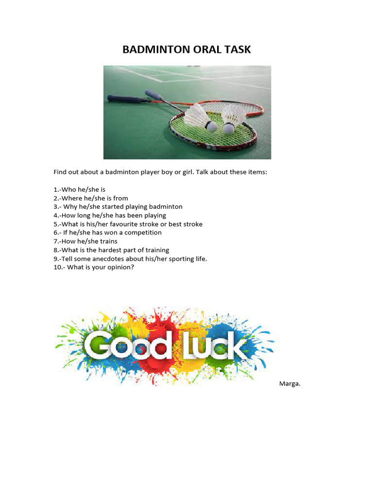 Badminton Oral Task | PDF | Sports & Recreation | Lifestyle