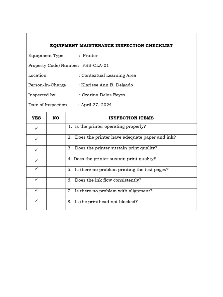 Printer Maintenance Checklist | PDF