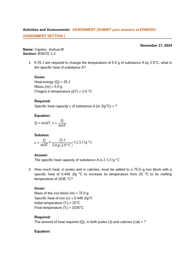 Assessments Lesson 4 Unit 4 Calorimetry | PDF | Heat Capacity | Heat