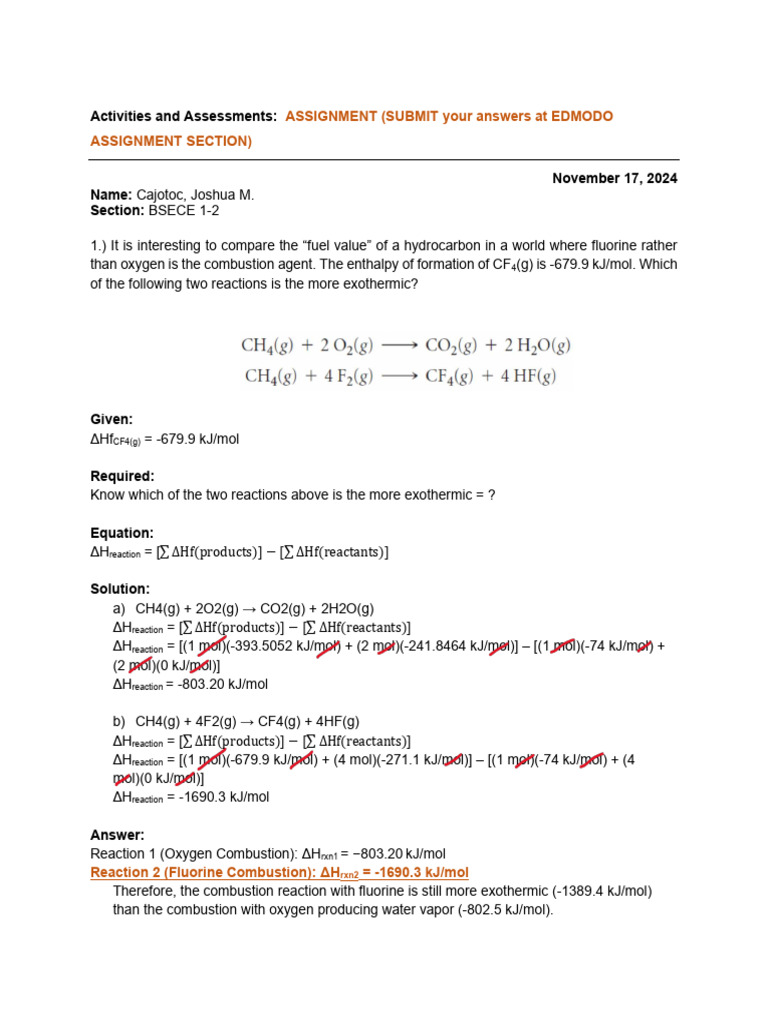 Assessments Lesson 4 Unit 3 Heat of Reaction | PDF