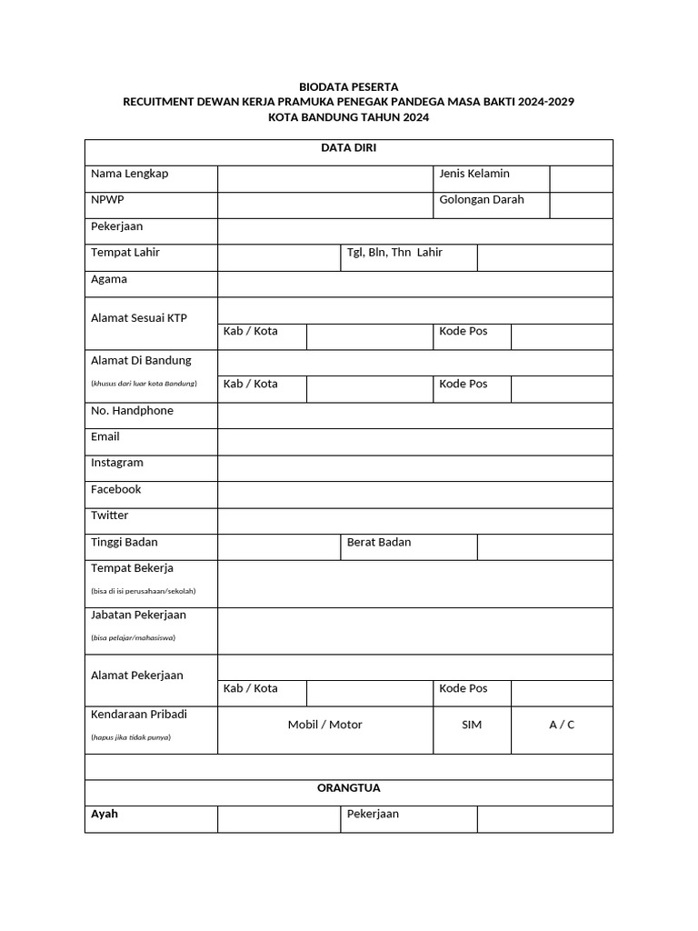Biodata Peserta Oprec DKC 2024-2029 | PDF