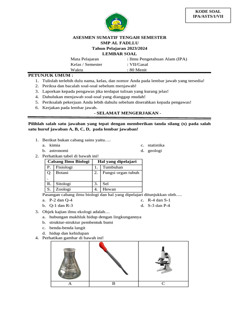 Soal Asts Ipa 7 | PDF