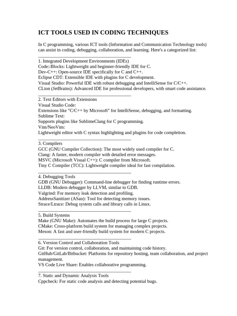Essential ICT Tools for C Programming | PDF | Integrated Development ...
