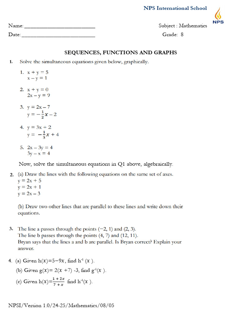 Grade 8 - Sequences, Functions and Graphs | PDF | Computers