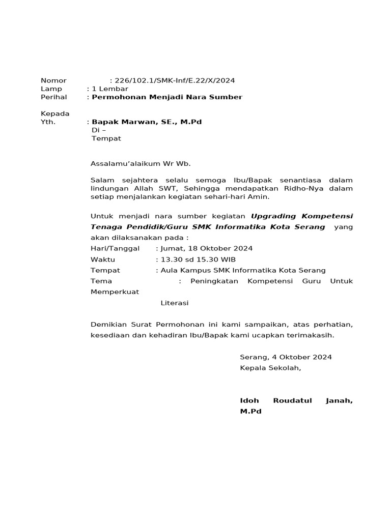 Surat Tugas Nara Sumber | PDF