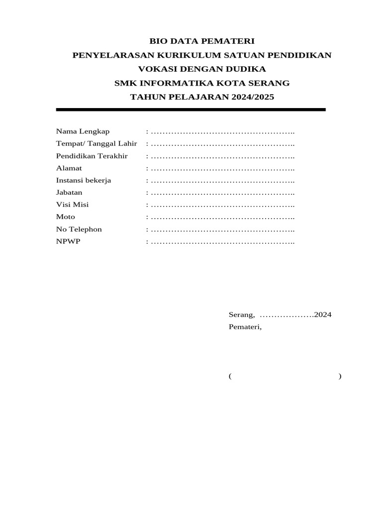 Blanko BIO DATA Pemateri | PDF
