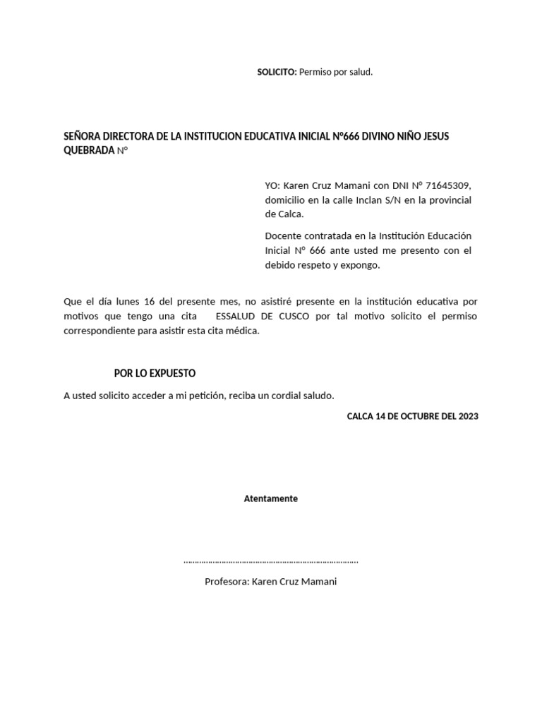 Solicito de Permiso | PDF