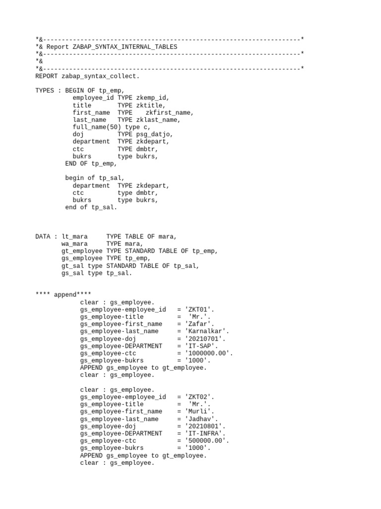 Zabap Syntax Collect | PDF | Computer Programming