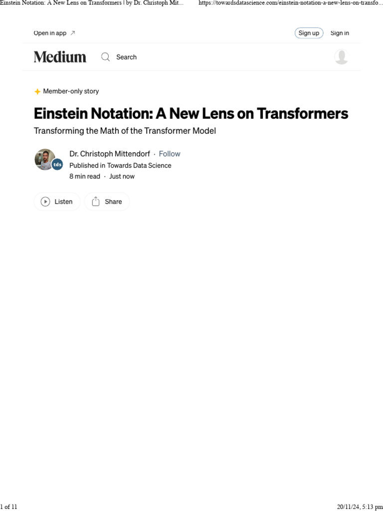 Einstein Notation - A New Lens On Transformers - by Dr. Christoph Mittendorf - Nov, 2024 ...