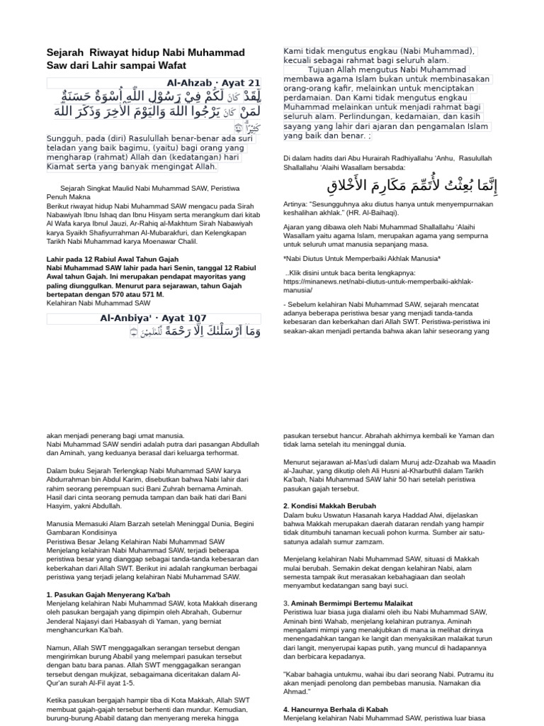 Riwayat Hidup Nabi Muhammad Dari Lahir Sampai Wafat | PDF