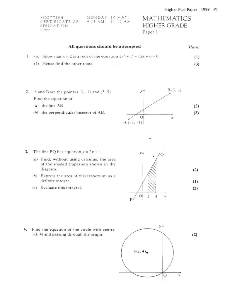 Higher Maths 1999 Papers | PDF