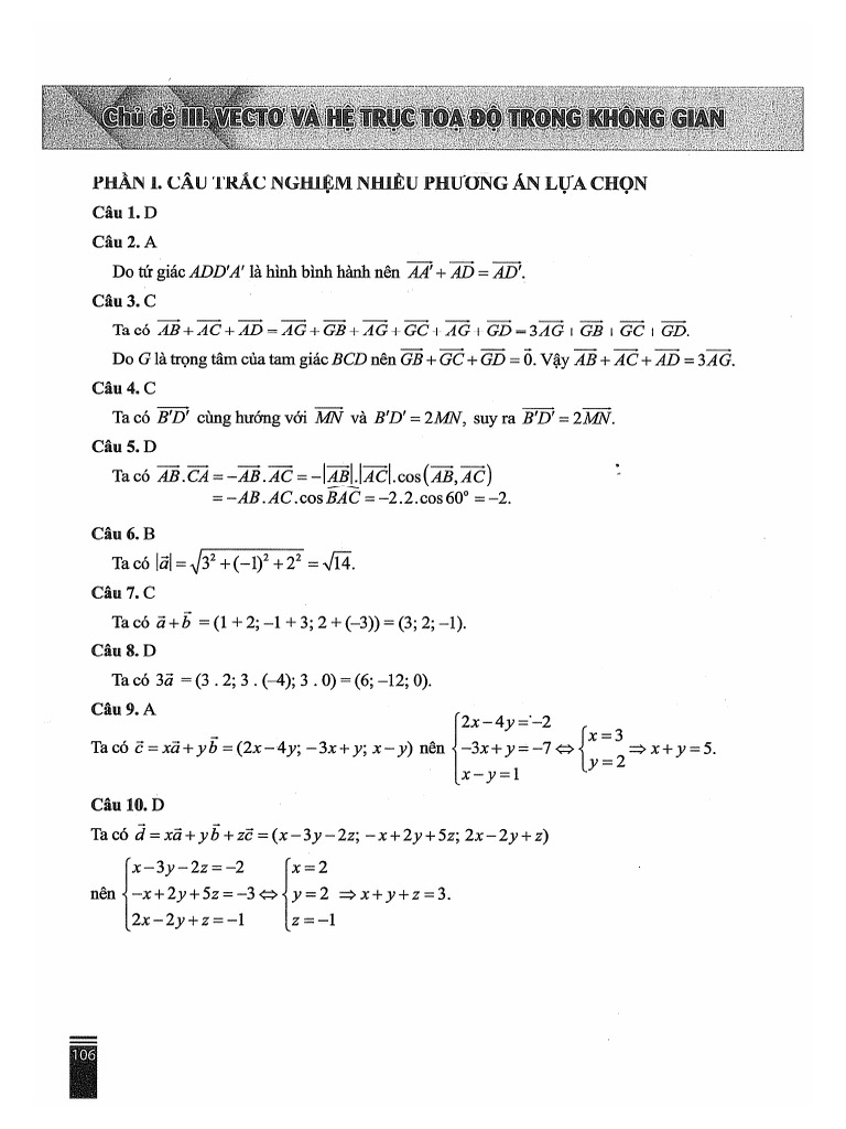 Vecto Và Hệ Trục Toajo Độ Trong Không Gian | PDF