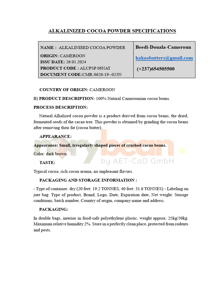 Alkalinized Cocoa Powder | PDF | Chocolate | Cocoa Bean