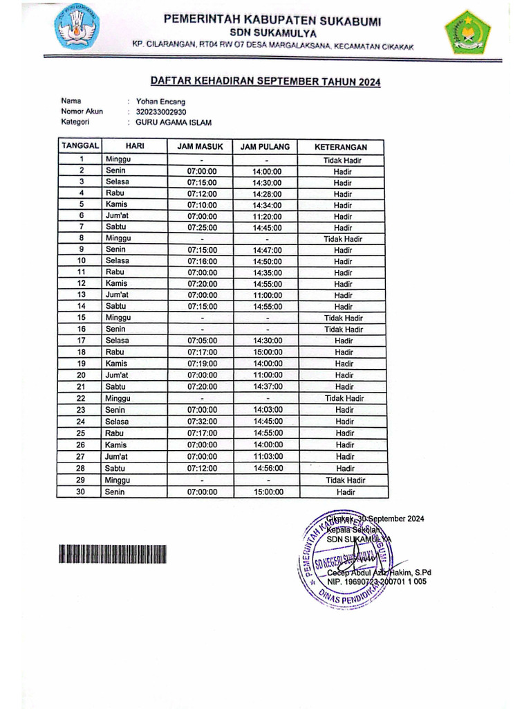Absensi September | PDF