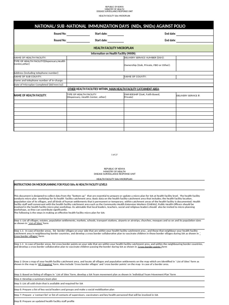 Health Facilities SIA Routine Immunizations Microplan | PDF ...