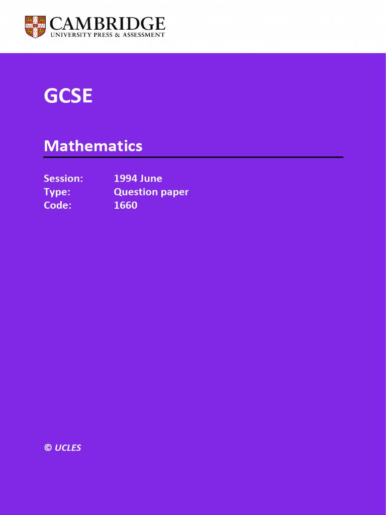 1994j Mathematics Gcse Questionpaper | PDF