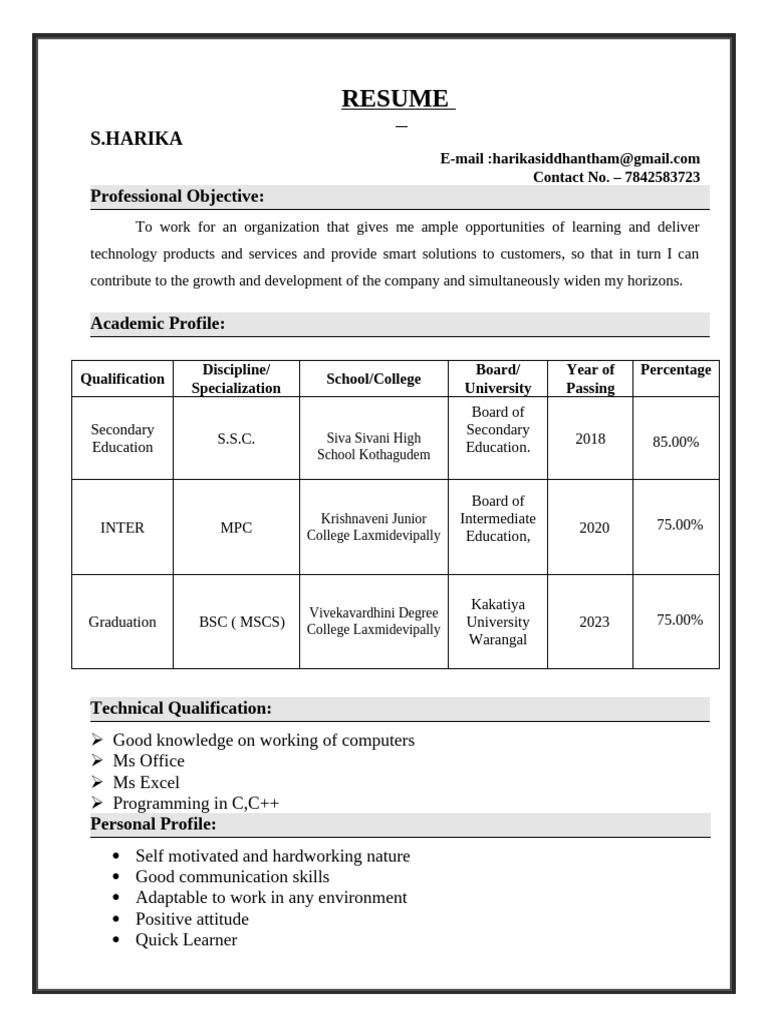 Harika Resume | PDF | Behavior Modification | Cognition
