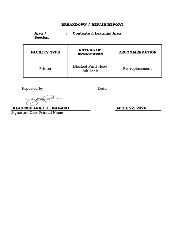 Break-Down-Report - Work-Request - Salvage-Report | PDF