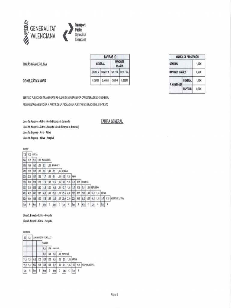 Tarifas Linea Regular 2022 | PDF